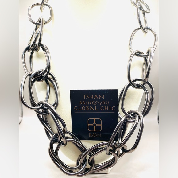 IMAN | Jewelry | Iman Global Chic Gunmetal Big Chain Link Necklace Nwt ...